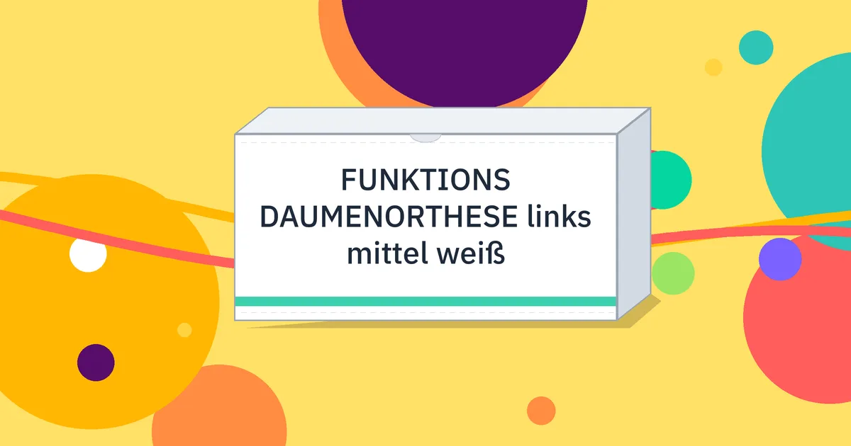 Symbolbild: Packung mit der Aufschrift FUNKTIONS DAUMENORTHESE links mittel weiß (PZN 11097480) – Verfügbarkeit und Bezug in Apotheken in Frankfurt am Main