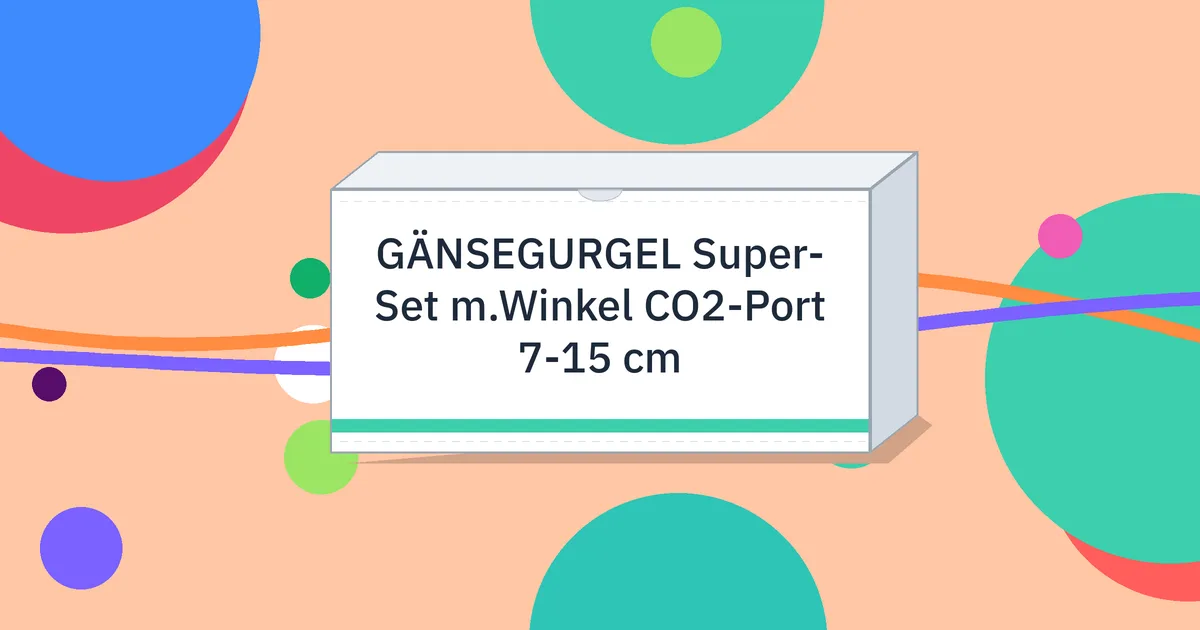Symbolbild: Packung mit der Aufschrift GÄNSEGURGEL Super-Set m.Winkel CO2-Port 7-15 cm (PZN 17432695) – Verfügbarkeit und Bezug in Apotheken in Frankfurt am Main