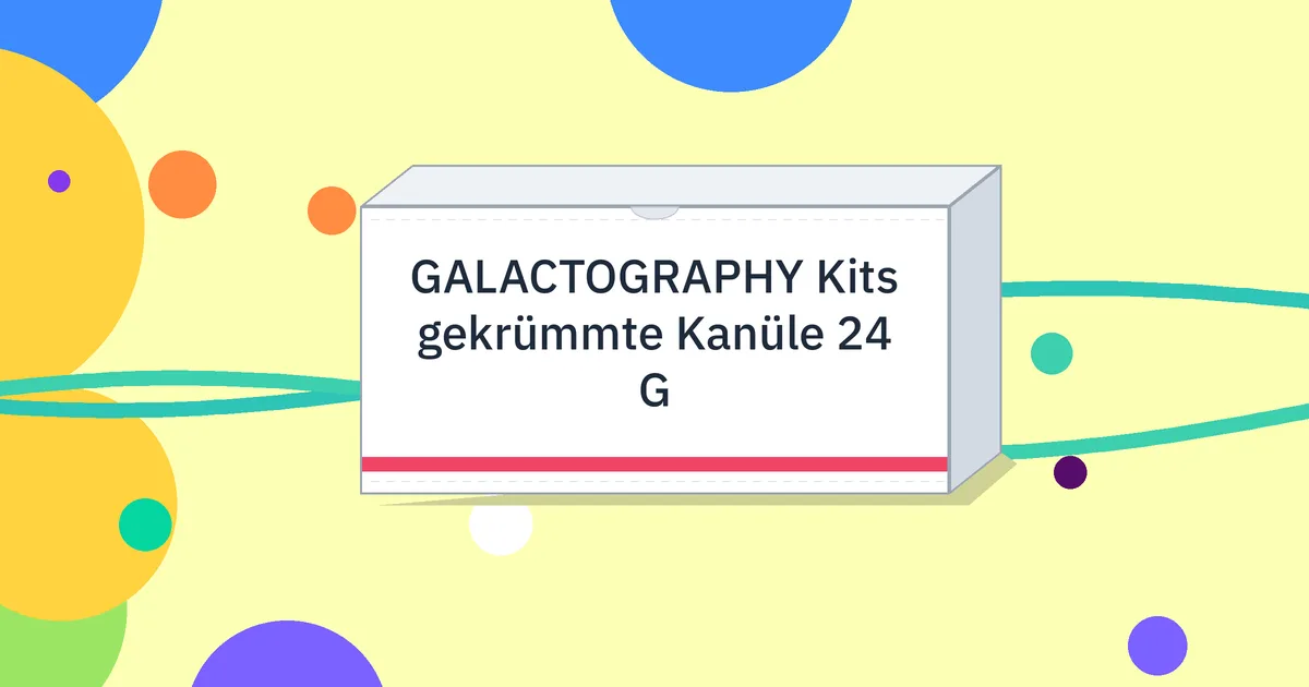 Symbolbild: Packung mit der Aufschrift GALACTOGRAPHY Kits gekrümmte Kanüle 24 G (PZN 04505553) – Verfügbarkeit und Bezug in Apotheken in Frankfurt am Main