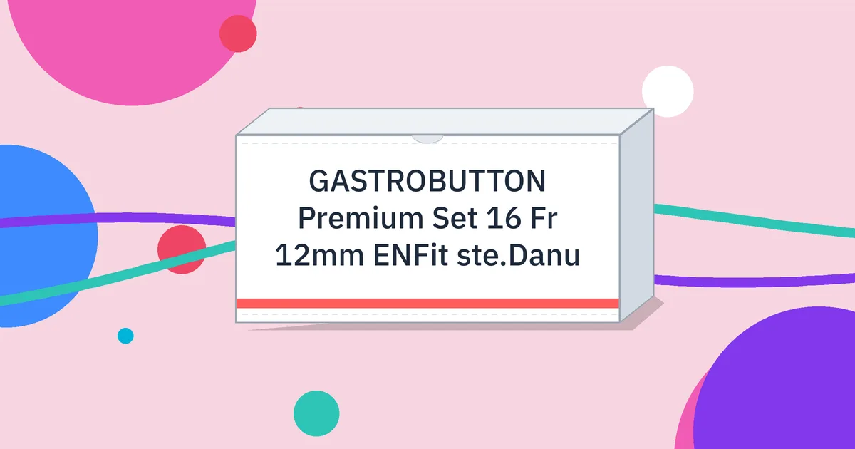 Symbolbild: Packung mit der Aufschrift GASTROBUTTON Premium Set 16 Fr 12mm ENFit ste.Danu (PZN 16883579) – Verfügbarkeit und Bezug in Apotheken in Frankfurt am Main