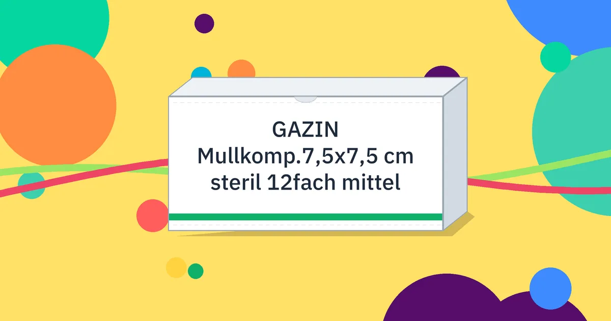 Symbolbild: Packung mit der Aufschrift GAZIN Mullkomp.7,5x7,5 cm steril 12fach mittel (PZN 17851647) – Verfügbarkeit und Bezug in Apotheken in Frankfurt am Main