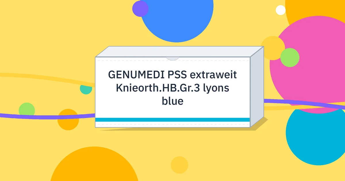 Symbolbild: Packung mit der Aufschrift GENUMEDI PSS extraweit Knieorth.HB.Gr.3 lyons blue (PZN 18050808) – Verfügbarkeit und Bezug in Apotheken in Frankfurt am Main