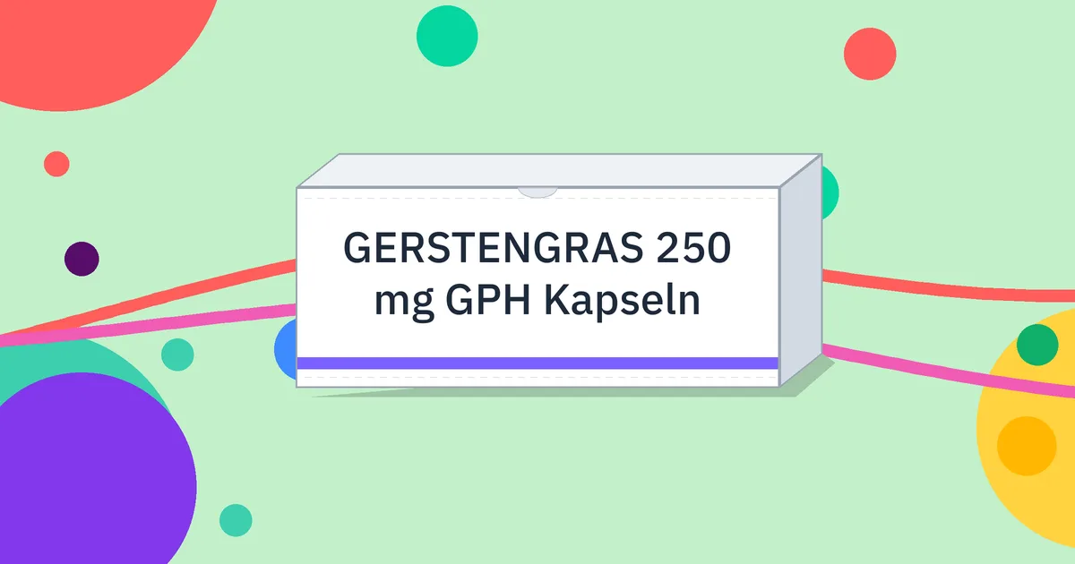Symbolbild: Packung mit der Aufschrift GERSTENGRAS 250 mg GPH Kapseln (PZN 06106544) – Verfügbarkeit und Bezug in Apotheken in Frankfurt am Main