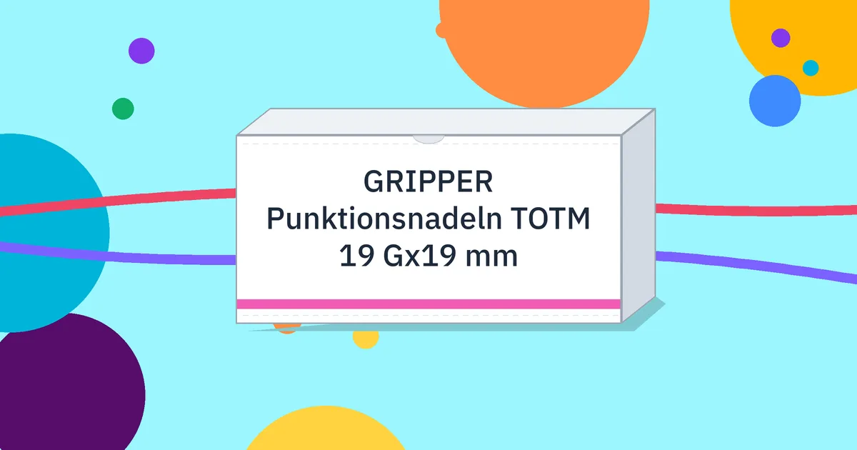 Symbolbild: Packung mit der Aufschrift GRIPPER Punktionsnadeln TOTM 19 Gx19 mm (PZN 02954583) – Verfügbarkeit und Bezug in Apotheken in Frankfurt am Main