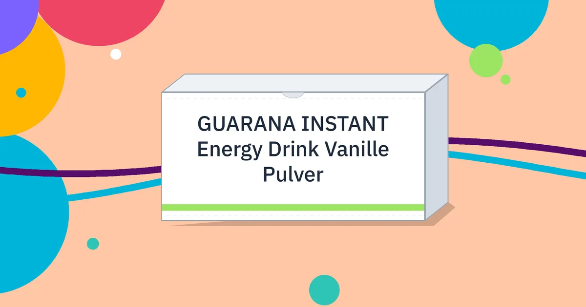 Symbolbild: Packung mit der Aufschrift GUARANA INSTANT Energy Drink Vanille Pulver (PZN 04813154) – Verfügbarkeit und Bezug in Apotheken in Frankfurt am Main