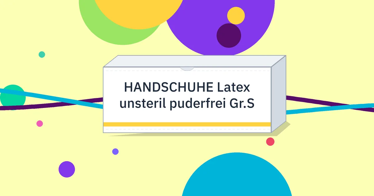 Symbolbild: Packung mit der Aufschrift HANDSCHUHE Latex unsteril puderfrei Gr.S (PZN 16815767) – Verfügbarkeit und Bezug in Apotheken in Frankfurt am Main