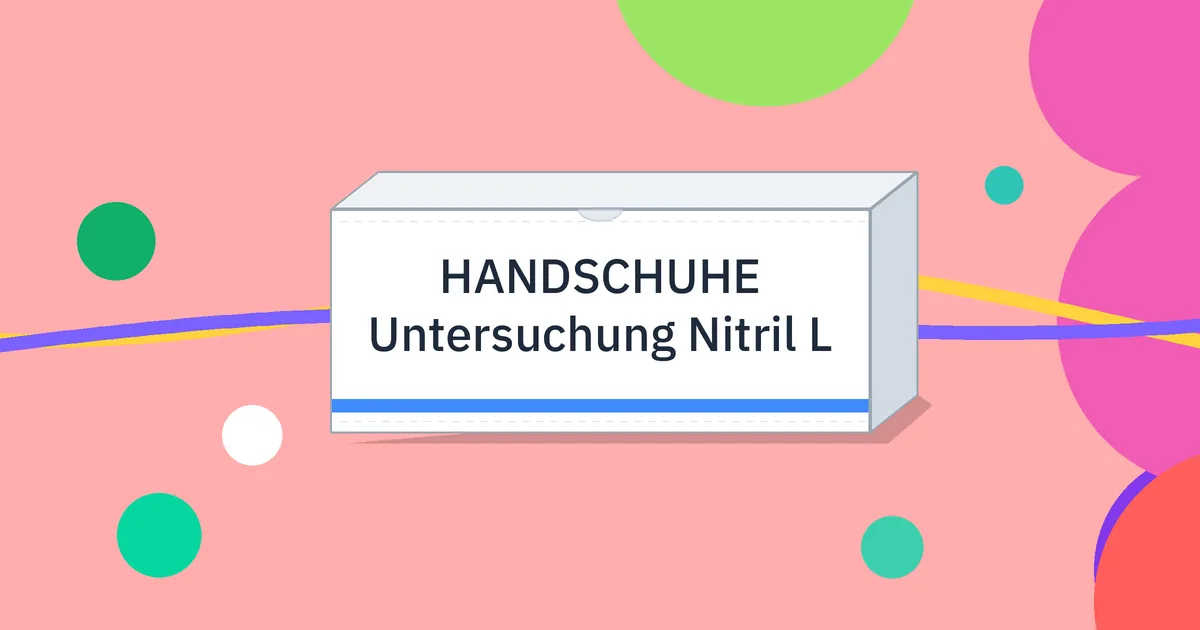 Symbolbild: Packung mit der Aufschrift HANDSCHUHE Untersuchung Nitril L (PZN 06892471) – Verfügbarkeit und Bezug in Apotheken in Frankfurt am Main