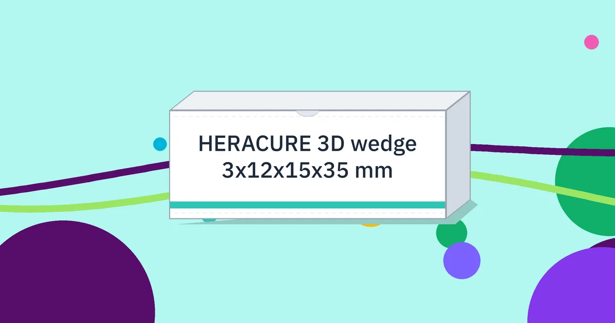 Symbolbild: Packung mit der Aufschrift HERACURE 3D wedge 3x12x15x35 mm (PZN 20621916) – Verfügbarkeit und Bezug in Apotheken in Frankfurt am Main