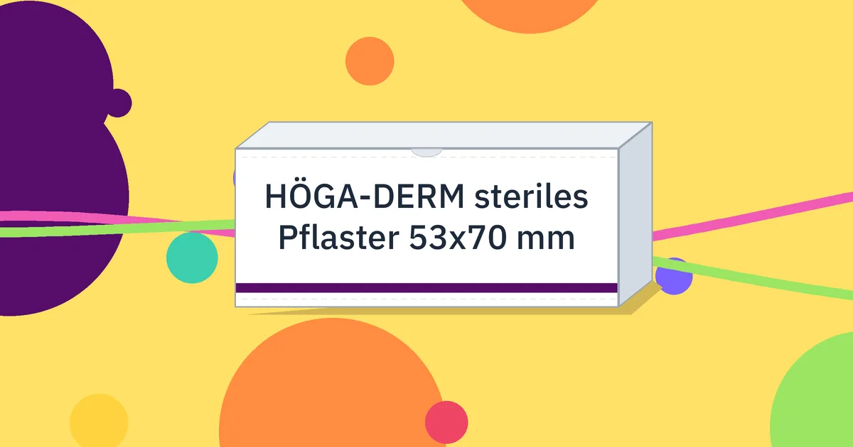 Symbolbild: Packung mit der Aufschrift HÖGA-DERM steriles Pflaster 53x70 mm (PZN 02483600) – Verfügbarkeit und Bezug in Apotheken in Frankfurt am Main