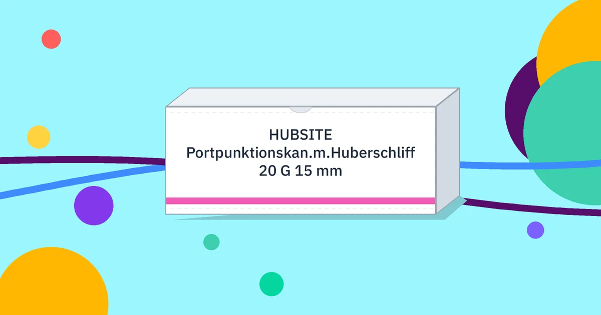 Symbolbild: Packung mit der Aufschrift HUBSITE Portpunktionskan.m.Huberschliff 20 G 15 mm (PZN 07369607) – Verfügbarkeit und Bezug in Apotheken in Frankfurt am Main