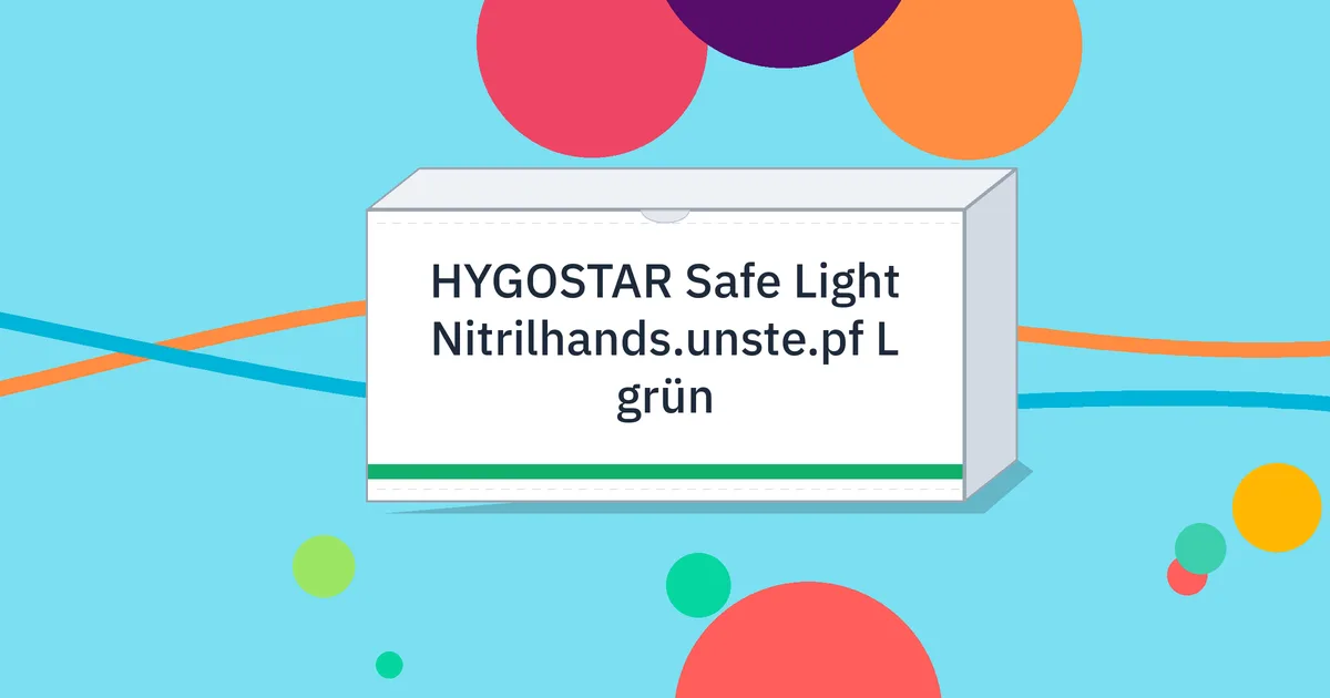 Symbolbild: Packung mit der Aufschrift HYGOSTAR Safe Light Nitrilhands.unste.pf L grün (PZN 20775111) – Verfügbarkeit und Bezug in Apotheken in Frankfurt am Main