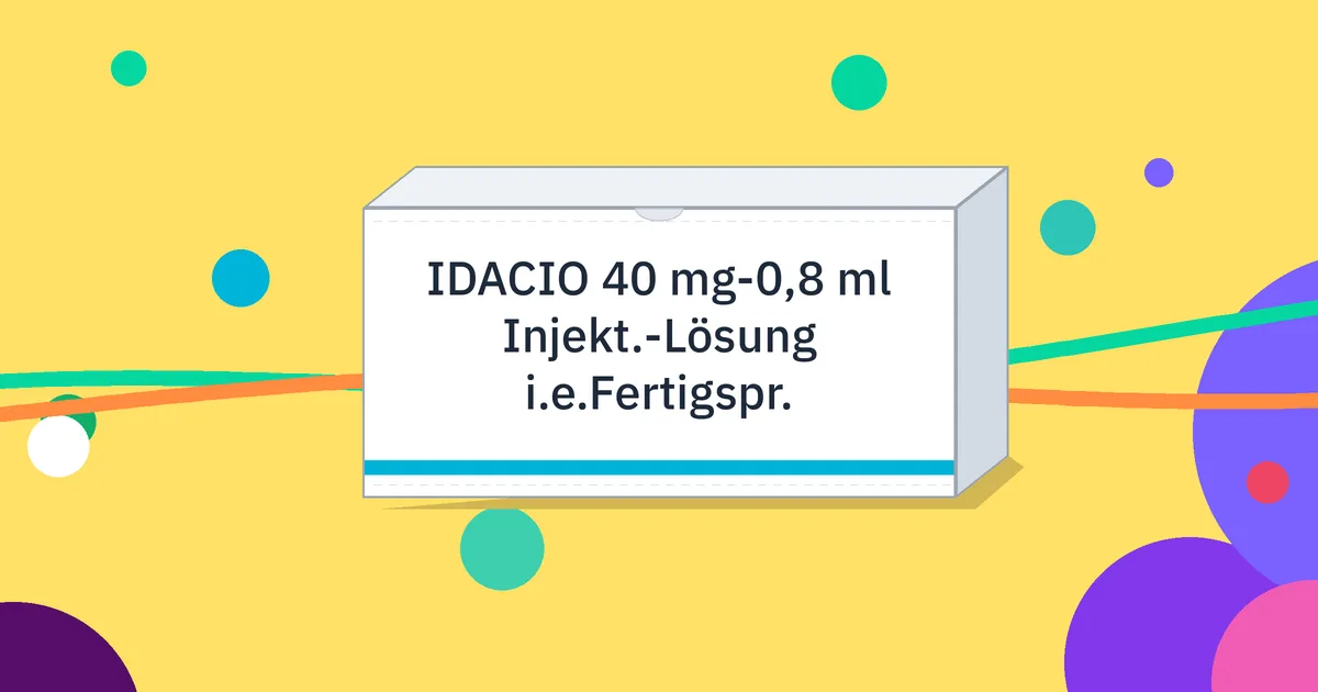 Symbolbild: Packung mit der Aufschrift IDACIO 40 mg-0,8 ml Injekt.-Lösung i.e.Fertigspr. (PZN 16206235) – Verfügbarkeit und Bezug in Apotheken in Frankfurt am Main