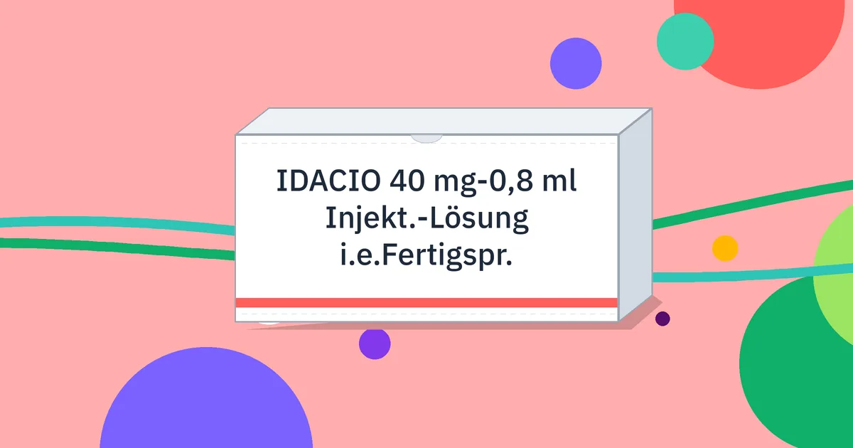 Symbolbild: Packung mit der Aufschrift IDACIO 40 mg-0,8 ml Injekt.-Lösung i.e.Fertigspr. (PZN 20231747) – Verfügbarkeit und Bezug in Apotheken in Frankfurt am Main