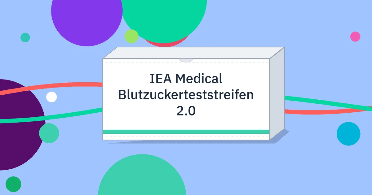 Symbolbild: Packung mit der Aufschrift IEA Medical Blutzuckerteststreifen 2.0 (PZN 20896688) – Verfügbarkeit und Bezug in Apotheken in Frankfurt am Main