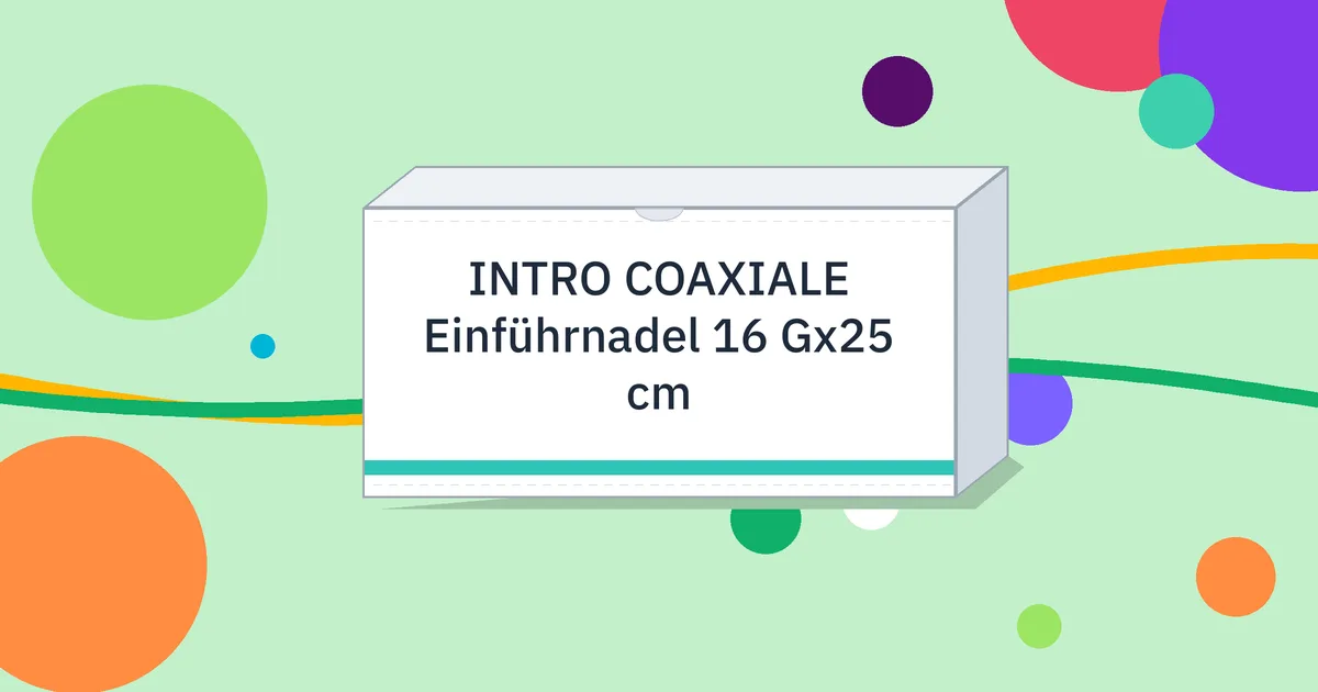 Symbolbild: Packung mit der Aufschrift INTRO COAXIALE Einführnadel 16 Gx25 cm (PZN 16918869) – Verfügbarkeit und Bezug in Apotheken in Frankfurt am Main