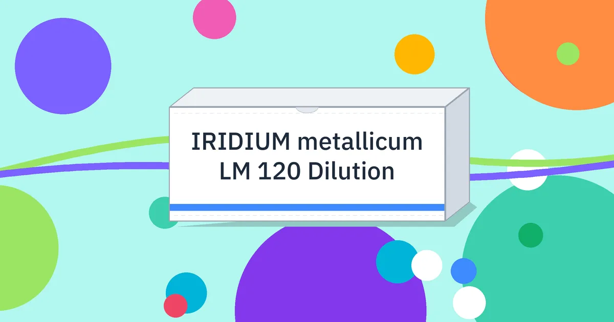Symbolbild: Packung mit der Aufschrift IRIDIUM metallicum LM 120 Dilution (PZN 12913740) – Verfügbarkeit und Bezug in Apotheken in Frankfurt am Main