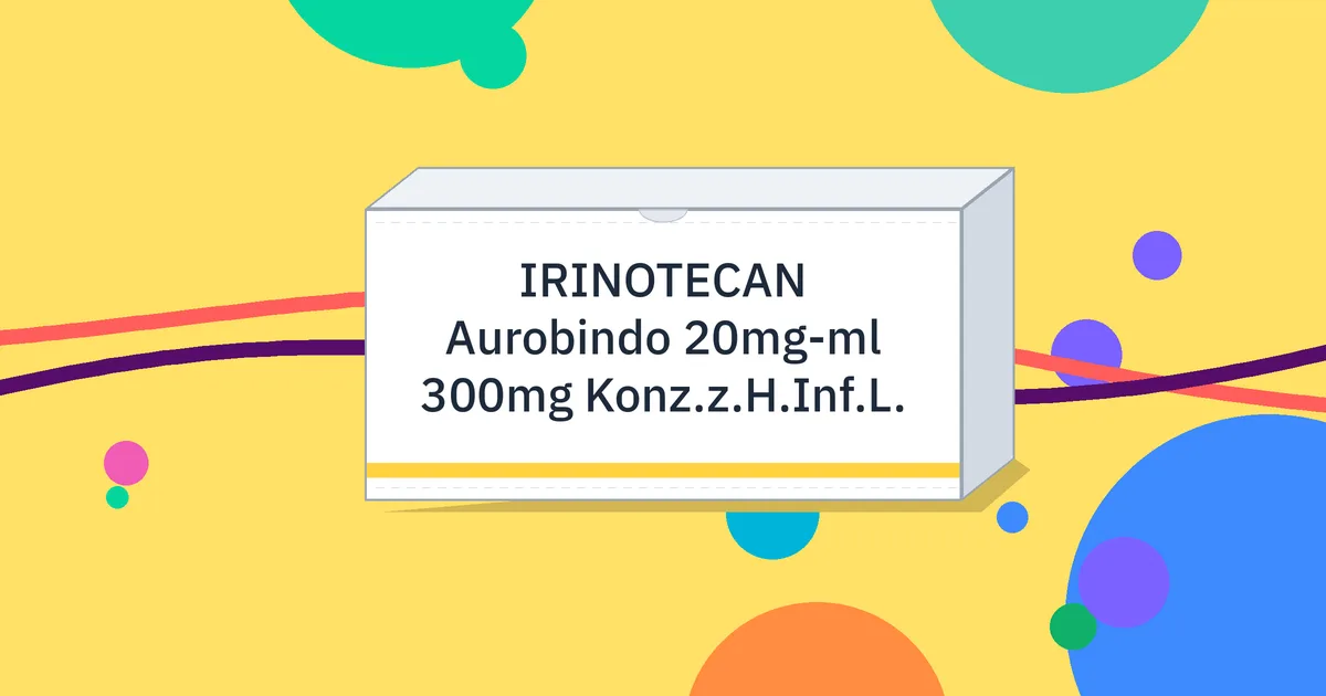 Symbolbild: Packung mit der Aufschrift IRINOTECAN Aurobindo 20mg-ml 300mg Konz.z.H.Inf.L. (PZN 18222675) – Verfügbarkeit und Bezug in Apotheken in Frankfurt am Main