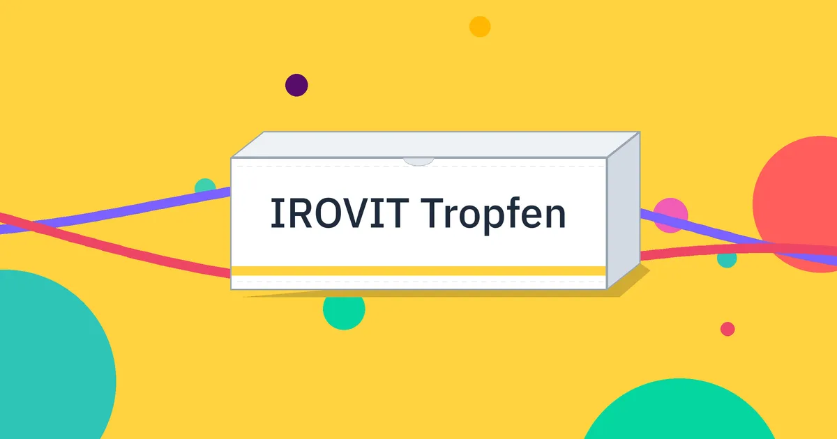 Symbolbild: Packung mit der Aufschrift IROVIT Tropfen (PZN 10329847) – Verfügbarkeit und Bezug in Apotheken in Frankfurt am Main