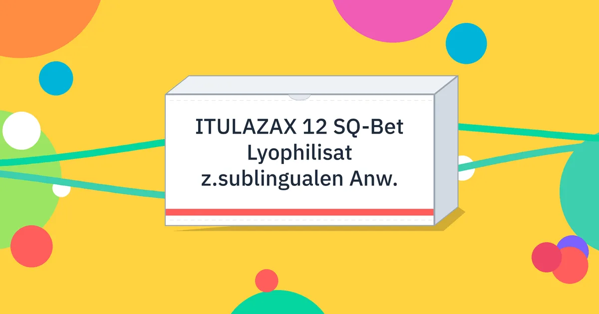 Symbolbild: Packung mit der Aufschrift ITULAZAX 12 SQ-Bet Lyophilisat z.sublingualen Anw. (PZN 18086947) – Verfügbarkeit und Bezug in Apotheken in Frankfurt am Main