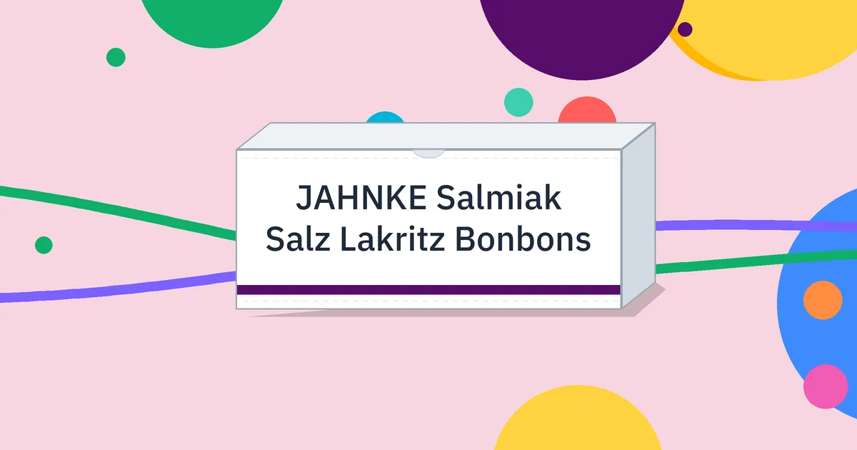 Symbolbild: Packung mit der Aufschrift JAHNKE Salmiak Salz Lakritz Bonbons (PZN 20285039) – Verfügbarkeit und Bezug in Apotheken in Frankfurt am Main