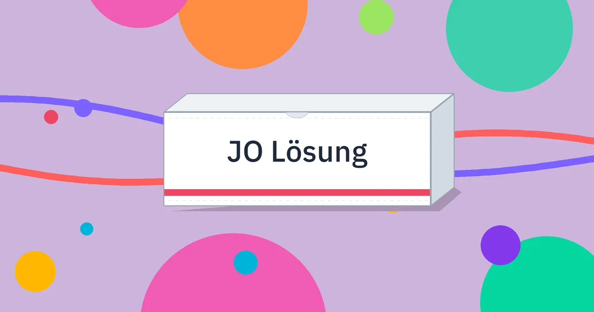 Symbolbild: Packung mit der Aufschrift JO Lösung (PZN 04983057) – Verfügbarkeit und Bezug in Apotheken in Frankfurt am Main