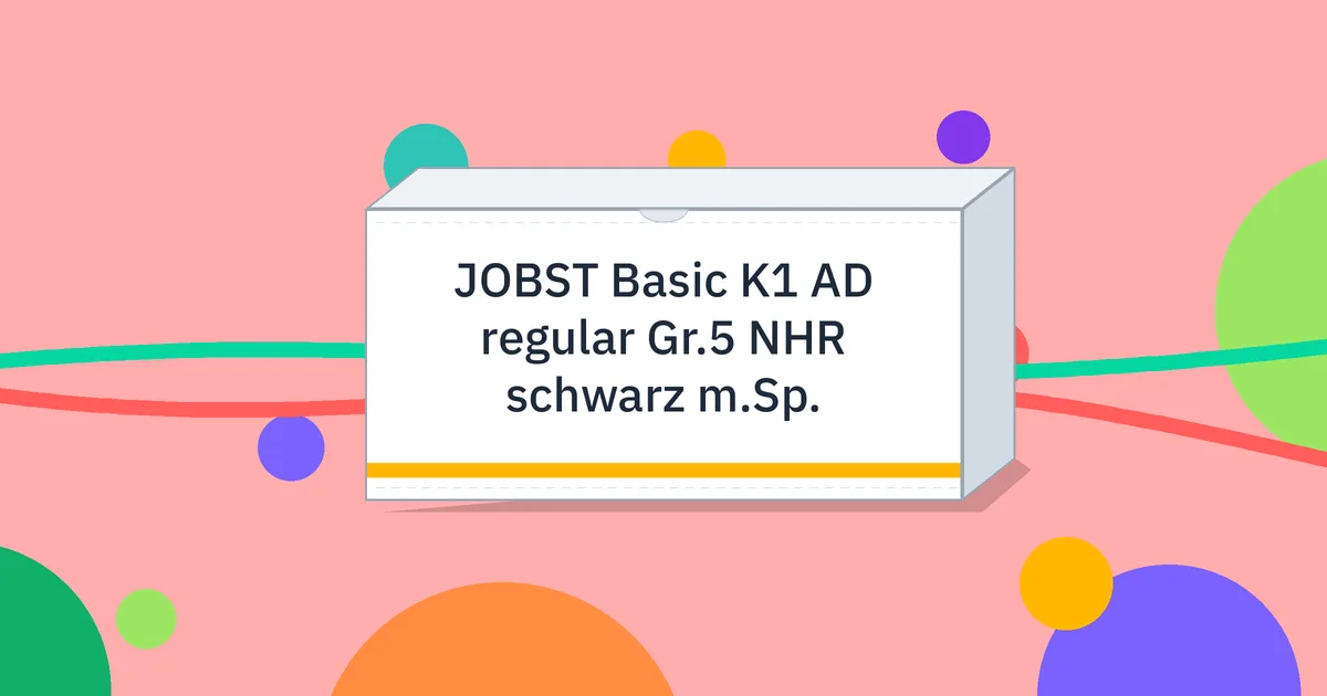 Symbolbild: Packung mit der Aufschrift JOBST Basic K1 AD regular Gr.5 NHR schwarz m.Sp. (PZN 15313466) – Verfügbarkeit und Bezug in Apotheken in Frankfurt am Main