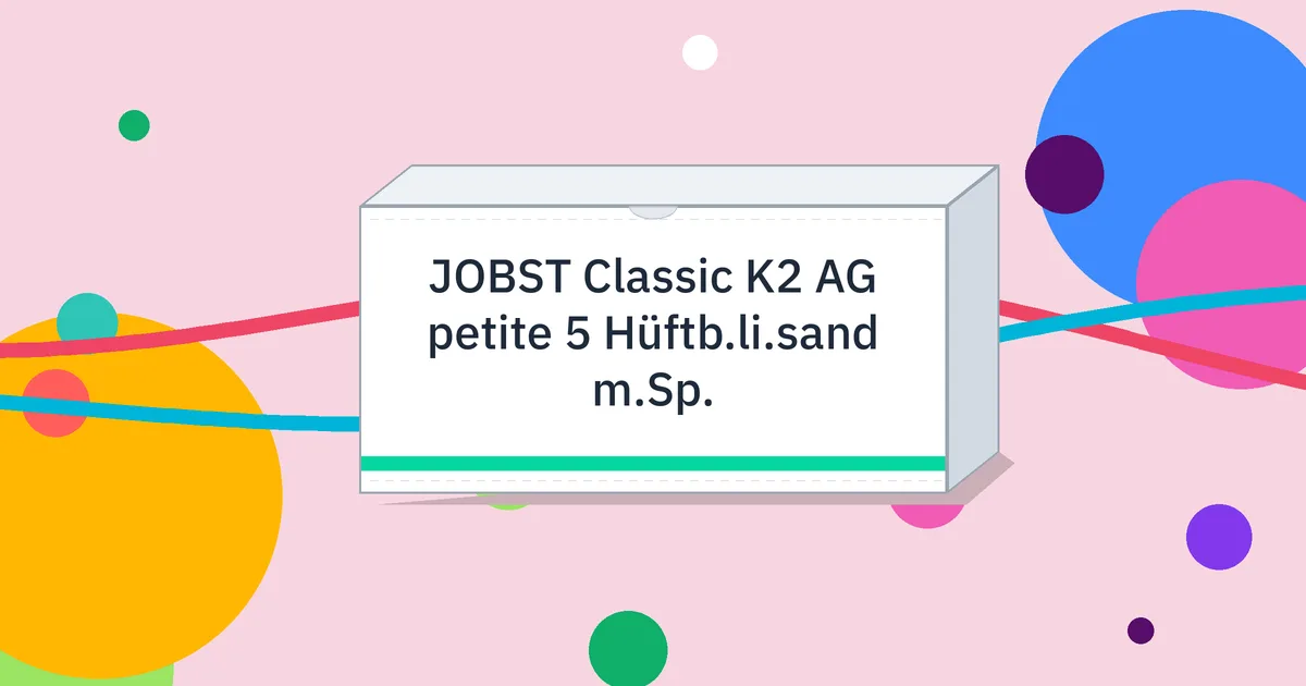 Symbolbild: Packung mit der Aufschrift JOBST Classic K2 AG petite 5 Hüftb.li.sand m.Sp. (PZN 13064332) – Verfügbarkeit und Bezug in Apotheken in Frankfurt am Main