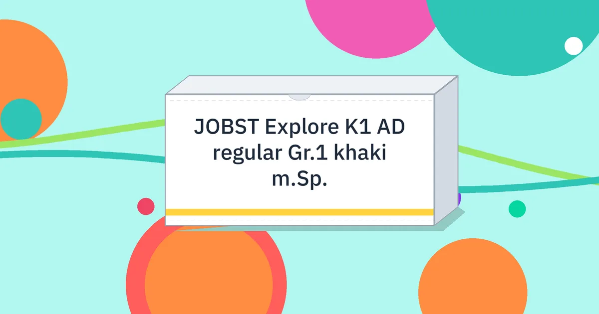 Symbolbild: Packung mit der Aufschrift JOBST Explore K1 AD regular Gr.1 khaki m.Sp. (PZN 11021548) – Verfügbarkeit und Bezug in Apotheken in Frankfurt am Main
