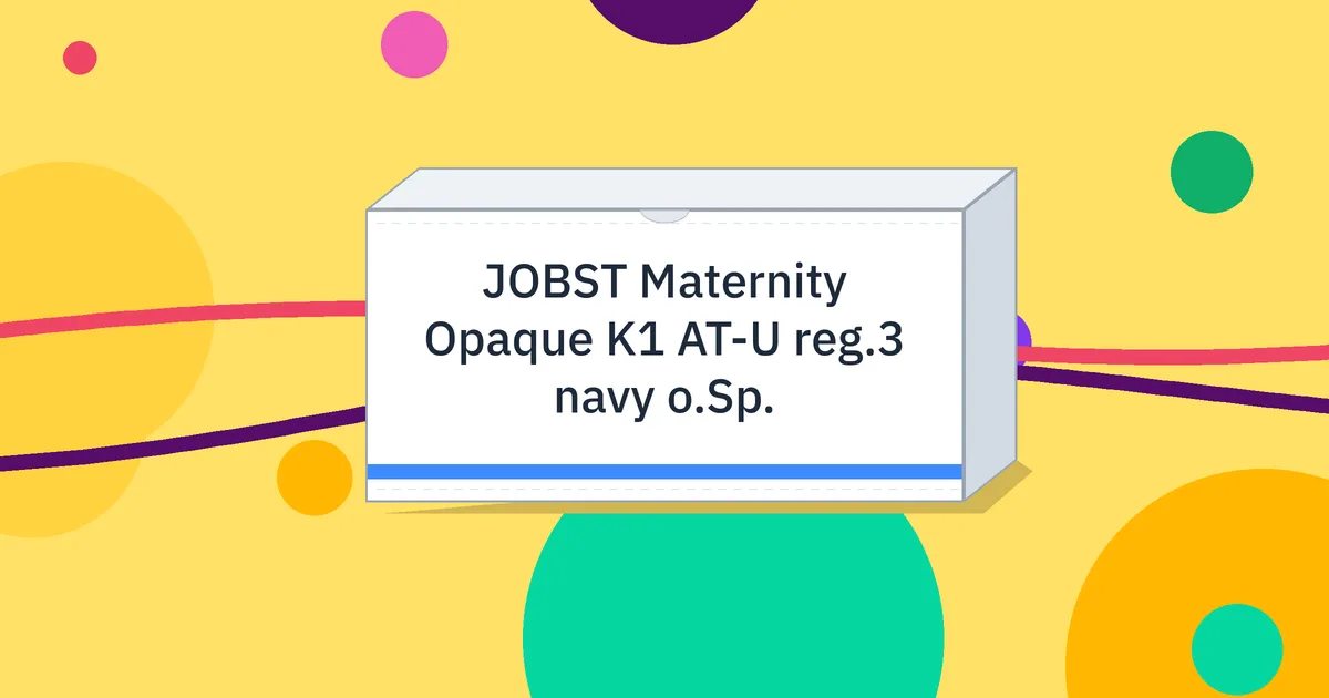 Symbolbild: Packung mit der Aufschrift JOBST Maternity Opaque K1 AT-U reg.3 navy o.Sp. (PZN 15859886) – Verfügbarkeit und Bezug in Apotheken in Frankfurt am Main