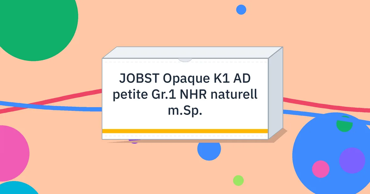 Symbolbild: Packung mit der Aufschrift JOBST Opaque K1 AD petite Gr.1 NHR naturell m.Sp. (PZN 13078877) – Verfügbarkeit und Bezug in Apotheken in Frankfurt am Main