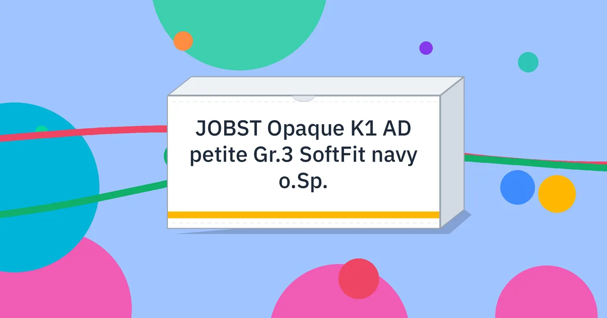 Symbolbild: Packung mit der Aufschrift JOBST Opaque K1 AD petite Gr.3 SoftFit navy o.Sp. (PZN 13080526) – Verfügbarkeit und Bezug in Apotheken in Frankfurt am Main