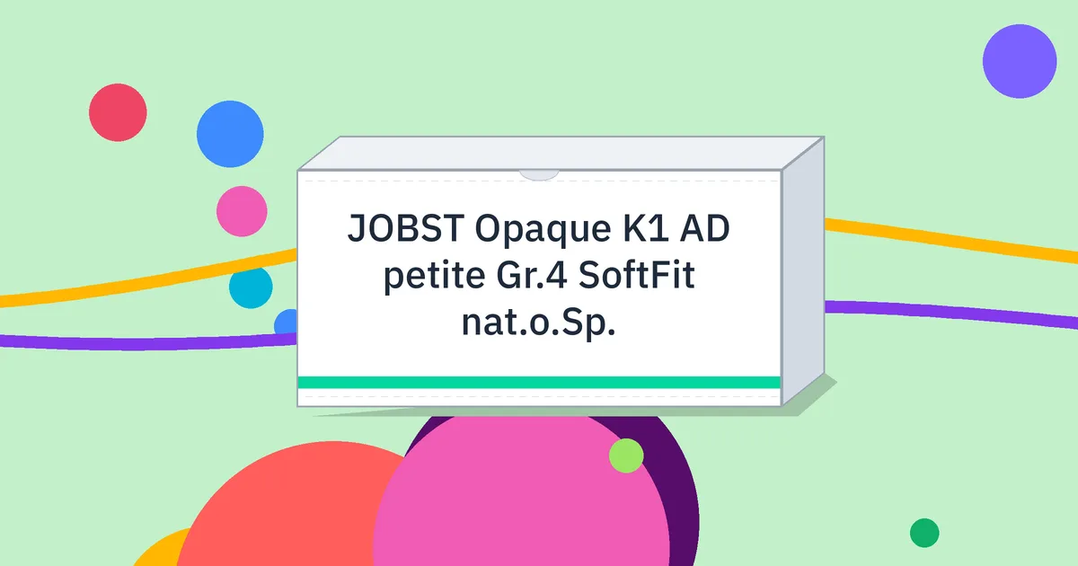 Symbolbild: Packung mit der Aufschrift JOBST Opaque K1 AD petite Gr.4 SoftFit nat.o.Sp. (PZN 13080615) – Verfügbarkeit und Bezug in Apotheken in Frankfurt am Main