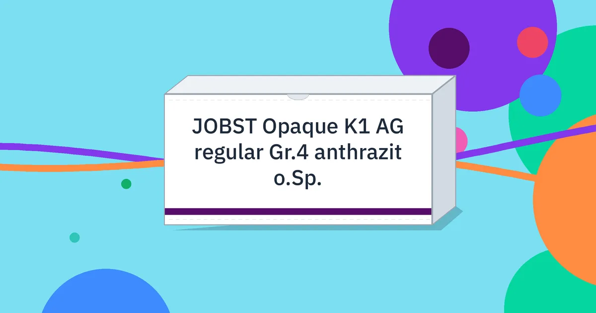 Symbolbild: Packung mit der Aufschrift JOBST Opaque K1 AG regular Gr.4 anthrazit o.Sp. (PZN 16267969) – Verfügbarkeit und Bezug in Apotheken in Frankfurt am Main