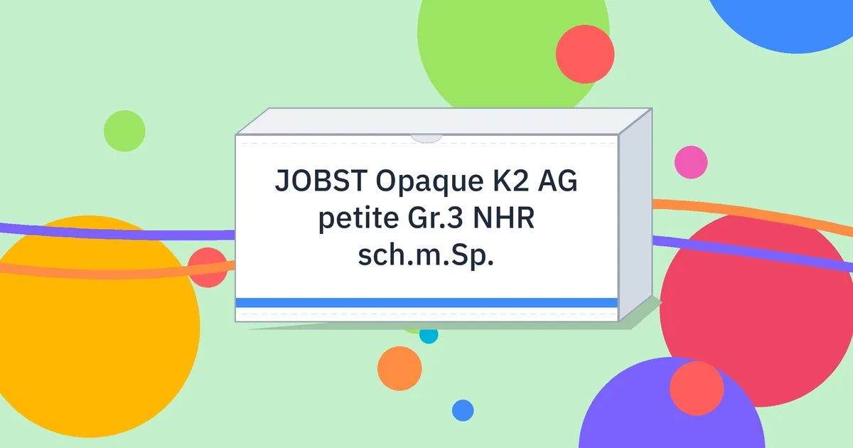 Symbolbild: Packung mit der Aufschrift JOBST Opaque K2 AG petite Gr.3 NHR sch.m.Sp. (PZN 10724012) – Verfügbarkeit und Bezug in Apotheken in Frankfurt am Main
