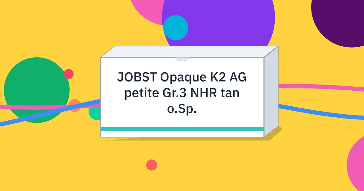 Symbolbild: Packung mit der Aufschrift JOBST Opaque K2 AG petite Gr.3 NHR tan o.Sp. (PZN 16284525) – Verfügbarkeit und Bezug in Apotheken in Frankfurt am Main