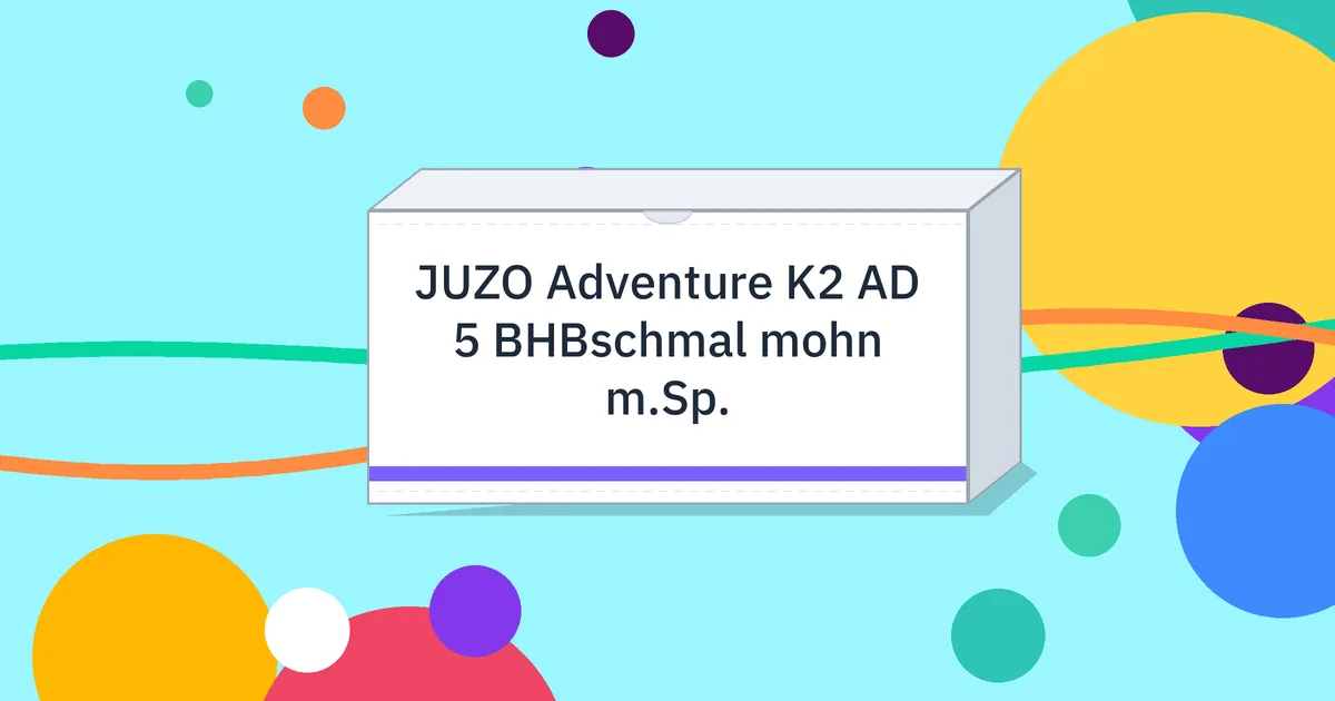Symbolbild: Packung mit der Aufschrift JUZO Adventure K2 AD 5 BHBschmal mohn m.Sp. (PZN 15497213) – Verfügbarkeit und Bezug in Apotheken in Frankfurt am Main