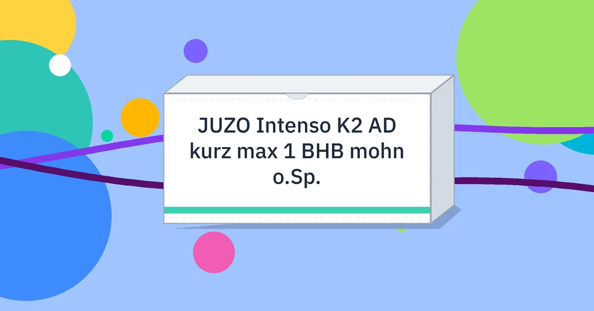 Symbolbild: Packung mit der Aufschrift JUZO Intenso K2 AD kurz max 1 BHB mohn o.Sp. (PZN 18626390) – Verfügbarkeit und Bezug in Apotheken in Frankfurt am Main
