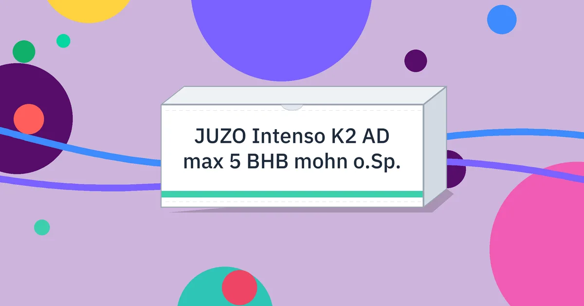 Symbolbild: Packung mit der Aufschrift JUZO Intenso K2 AD max 5 BHB mohn o.Sp. (PZN 18627024) – Verfügbarkeit und Bezug in Apotheken in Frankfurt am Main