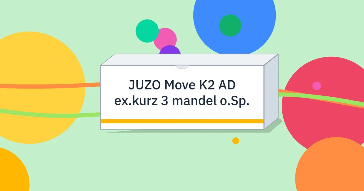 Symbolbild: Packung mit der Aufschrift JUZO Move K2 AD ex.kurz 3 mandel o.Sp. (PZN 16342429) – Verfügbarkeit und Bezug in Apotheken in Frankfurt am Main