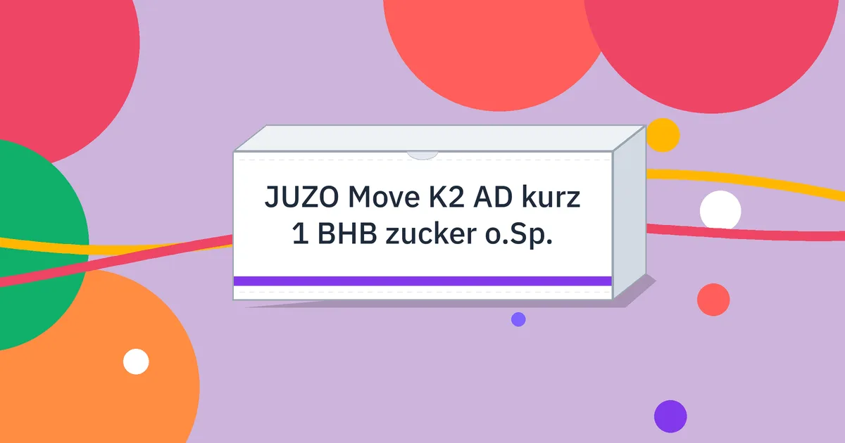 Symbolbild: Packung mit der Aufschrift JUZO Move K2 AD kurz 1 BHB zucker o.Sp. (PZN 18509483) – Verfügbarkeit und Bezug in Apotheken in Frankfurt am Main