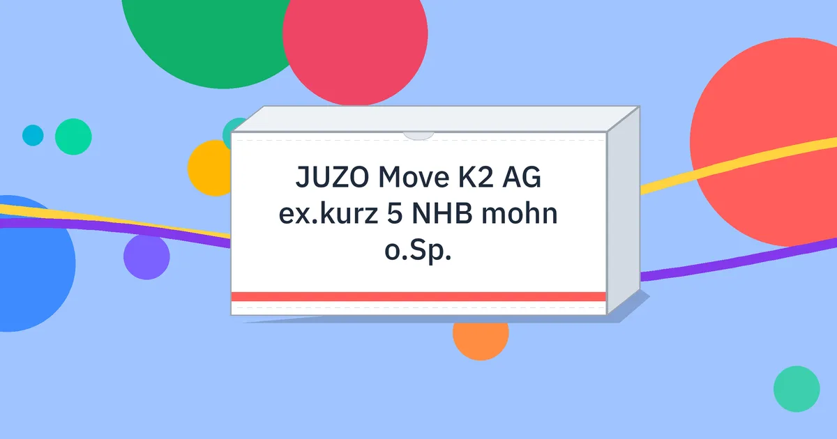 Symbolbild: Packung mit der Aufschrift JUZO Move K2 AG ex.kurz 5 NHB mohn o.Sp. (PZN 18565352) – Verfügbarkeit und Bezug in Apotheken in Frankfurt am Main