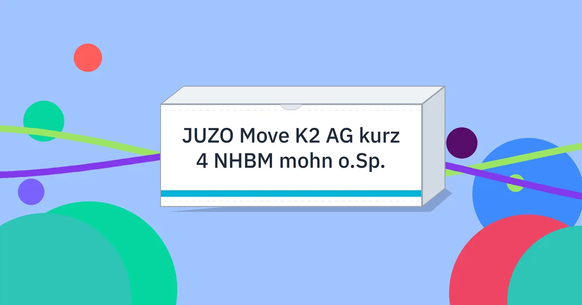 Symbolbild: Packung mit der Aufschrift JUZO Move K2 AG kurz 4 NHBM mohn o.Sp. (PZN 18560863) – Verfügbarkeit und Bezug in Apotheken in Frankfurt am Main