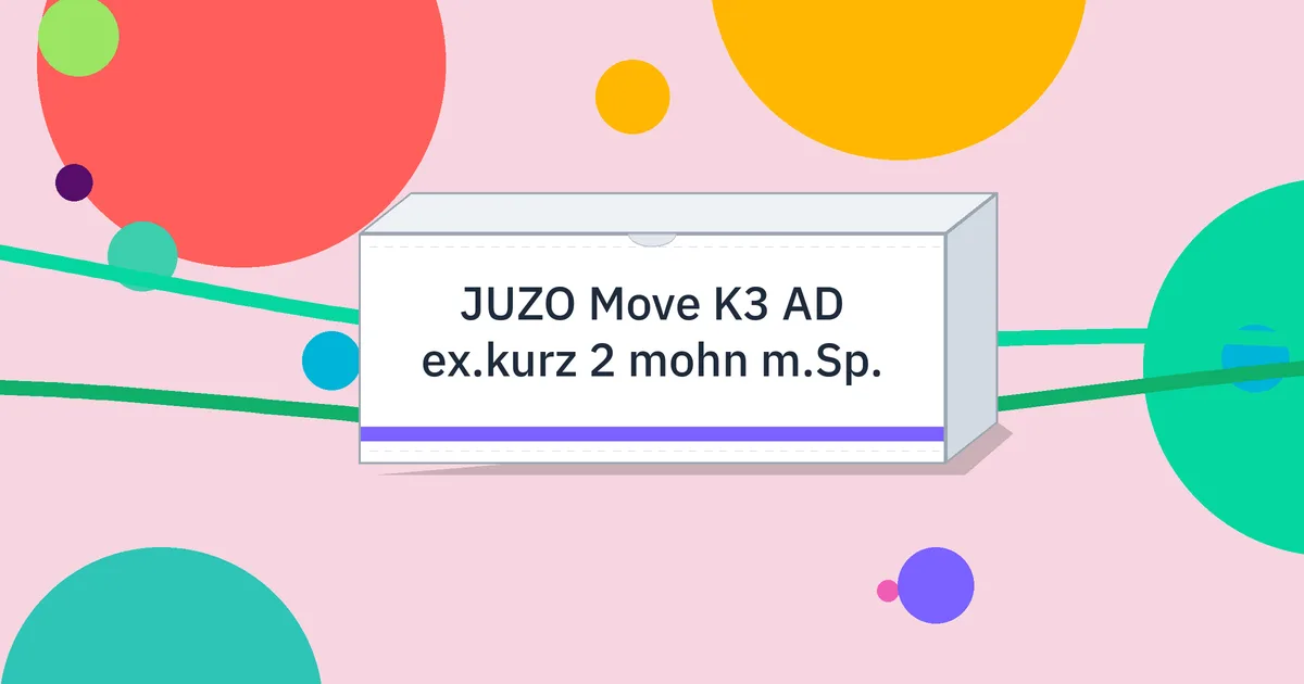 Symbolbild: Packung mit der Aufschrift JUZO Move K3 AD ex.kurz 2 mohn m.Sp. (PZN 18573191) – Verfügbarkeit und Bezug in Apotheken in Frankfurt am Main