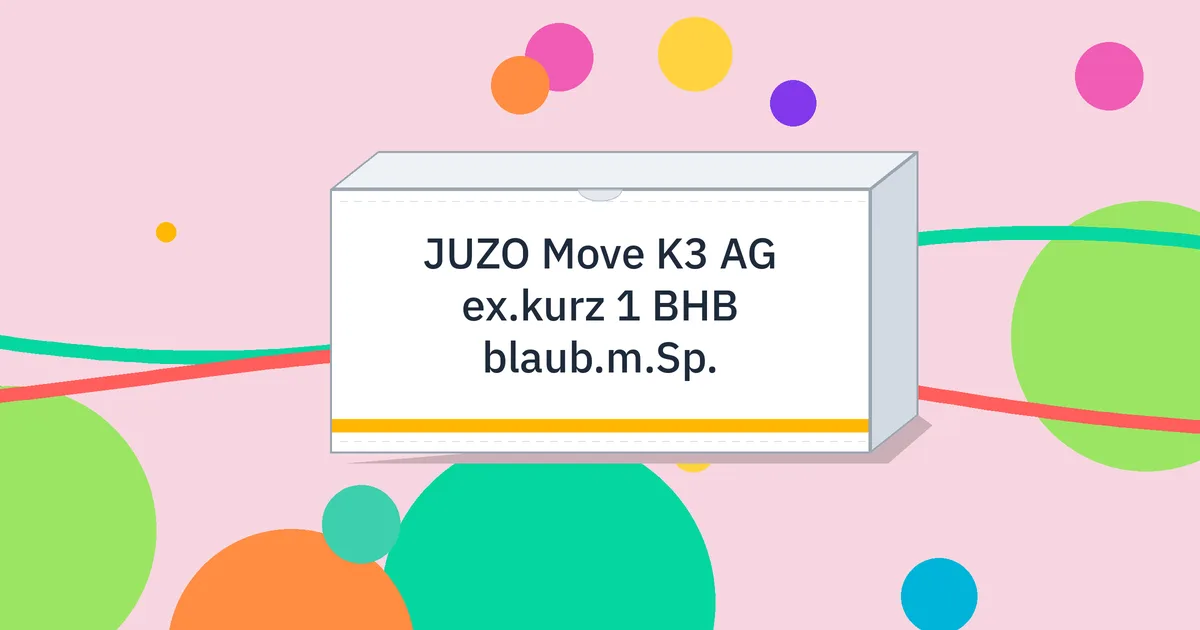 Symbolbild: Packung mit der Aufschrift JUZO Move K3 AG ex.kurz 1 BHB blaub.m.Sp. (PZN 18595347) – Verfügbarkeit und Bezug in Apotheken in Frankfurt am Main