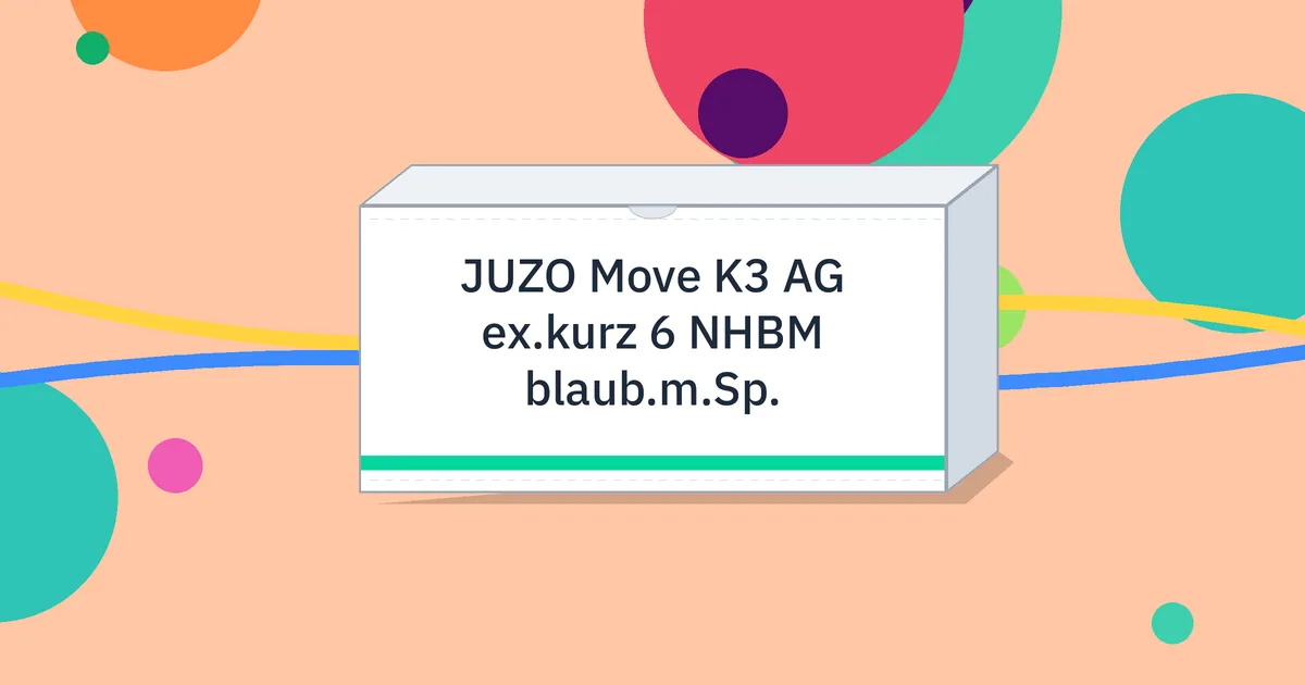 Symbolbild: Packung mit der Aufschrift JUZO Move K3 AG ex.kurz 6 NHBM blaub.m.Sp. (PZN 18594543) – Verfügbarkeit und Bezug in Apotheken in Frankfurt am Main