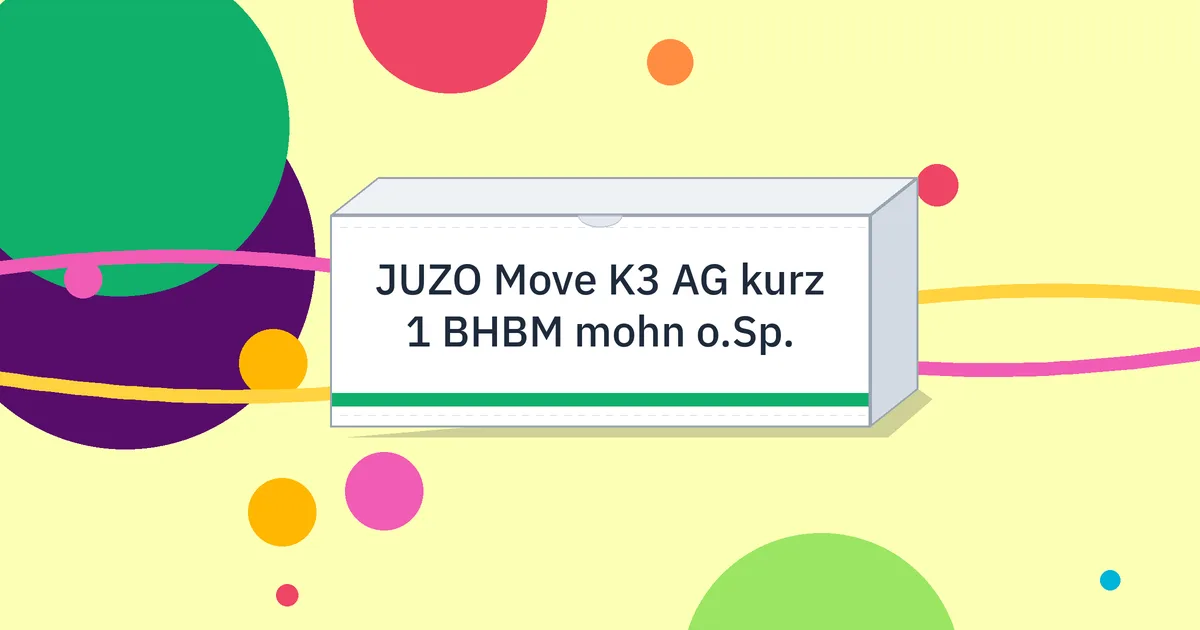 Symbolbild: Packung mit der Aufschrift JUZO Move K3 AG kurz 1 BHBM mohn o.Sp. (PZN 18593911) – Verfügbarkeit und Bezug in Apotheken in Frankfurt am Main