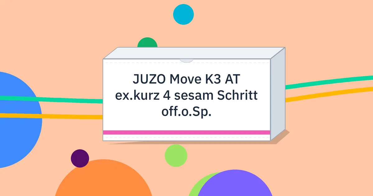 Symbolbild: Packung mit der Aufschrift JUZO Move K3 AT ex.kurz 4 sesam Schritt off.o.Sp. (PZN 20682065) – Verfügbarkeit und Bezug in Apotheken in Frankfurt am Main