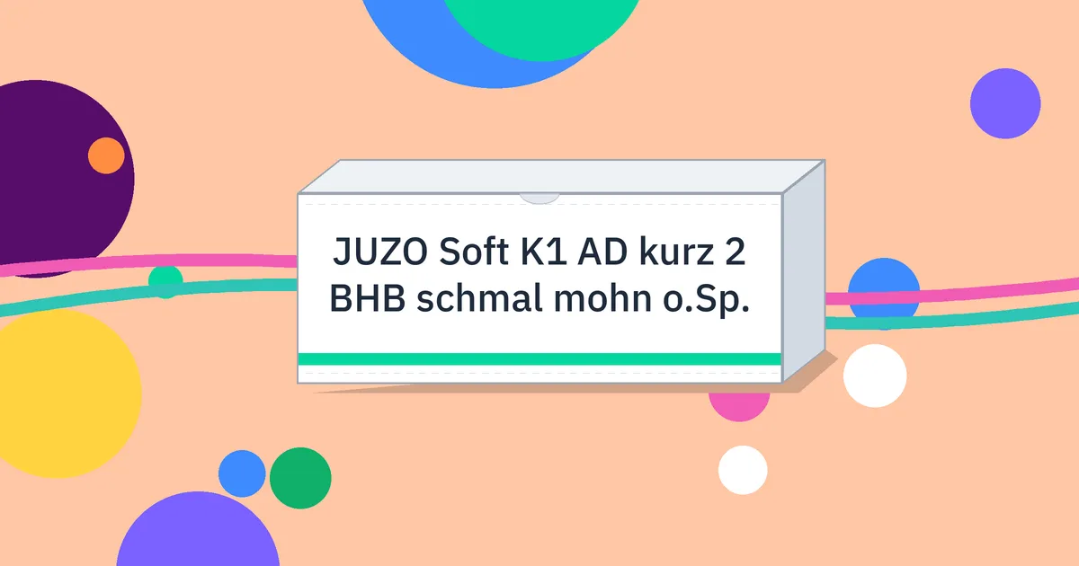 Symbolbild: Packung mit der Aufschrift JUZO Soft K1 AD kurz 2 BHB schmal mohn o.Sp. (PZN 15463958) – Verfügbarkeit und Bezug in Apotheken in Frankfurt am Main