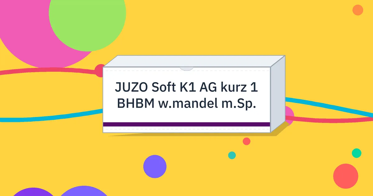 Symbolbild: Packung mit der Aufschrift JUZO Soft K1 AG kurz 1 BHBM w.mandel m.Sp. (PZN 14863704) – Verfügbarkeit und Bezug in Apotheken in Frankfurt am Main