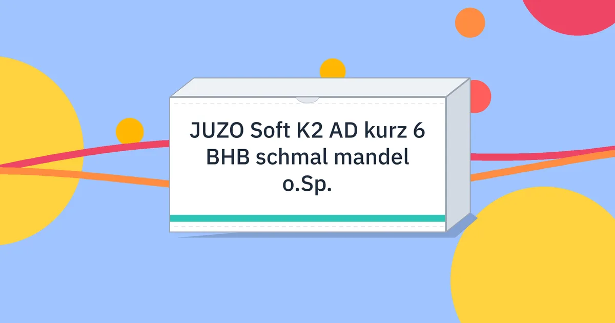 Symbolbild: Packung mit der Aufschrift JUZO Soft K2 AD kurz 6 BHB schmal mandel o.Sp. (PZN 15467956) – Verfügbarkeit und Bezug in Apotheken in Frankfurt am Main